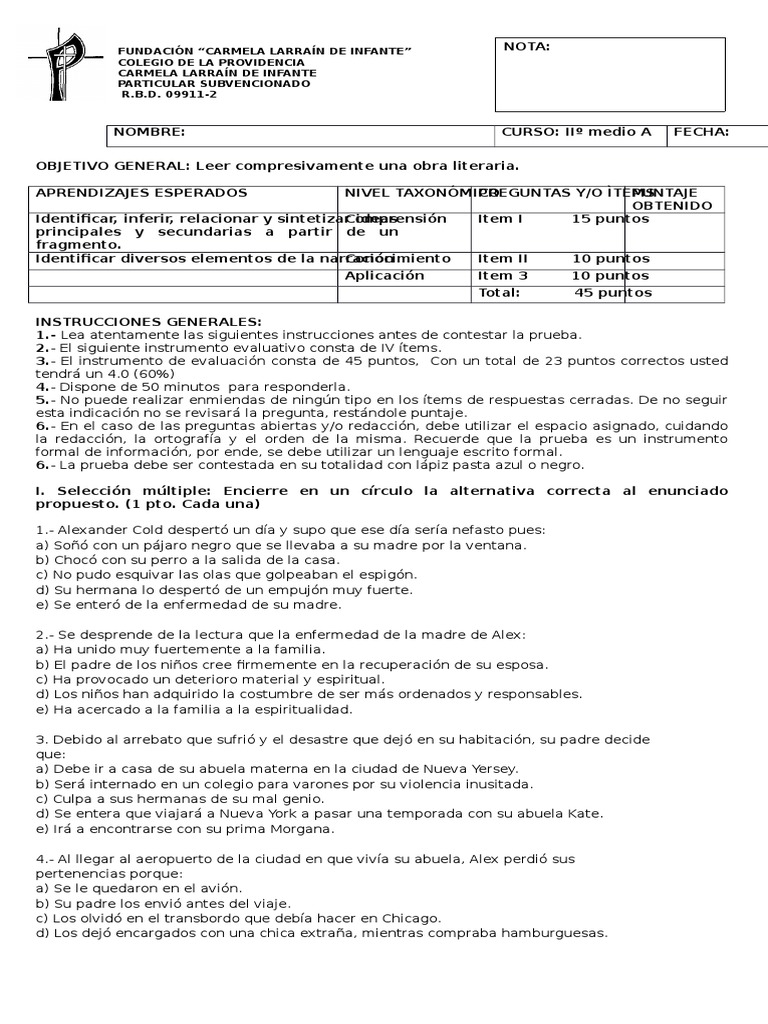 Prueba sobre "La Ciudad de las Bestias" | PDF