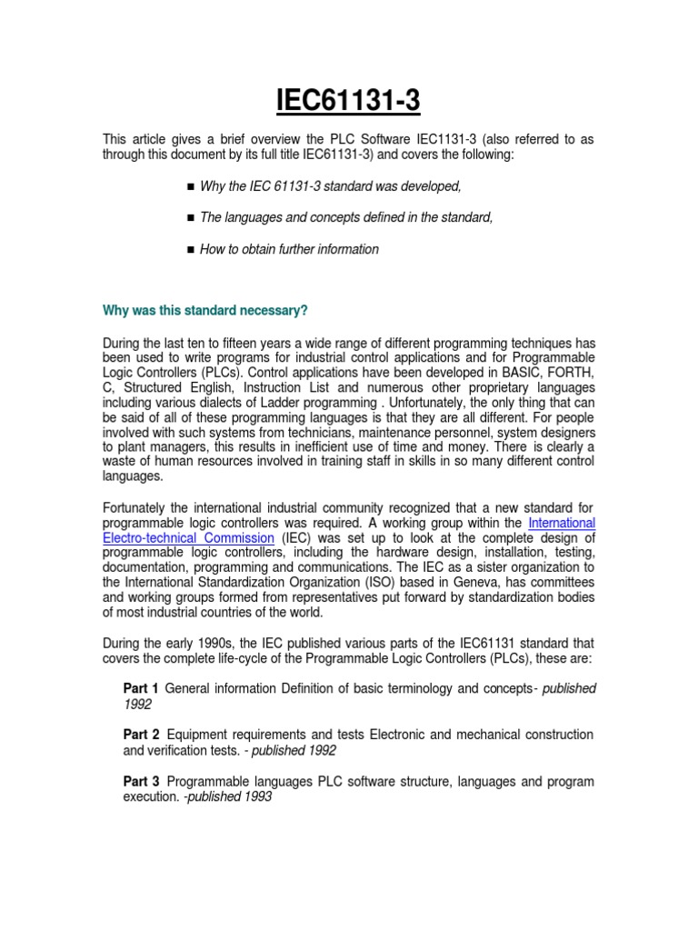 PLC - Iec 61131 PDF | PDF | Programmable Logic Controller | Computer Programming