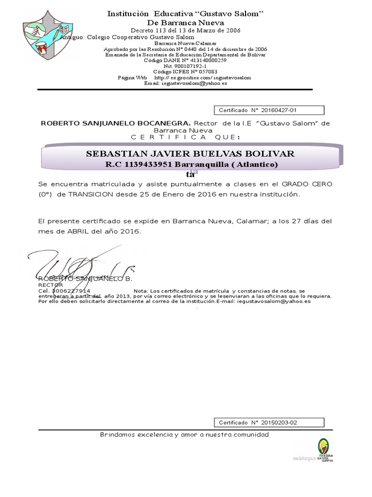 Certificado de Matricula 2016 | PDF | Hipertexto | Internet