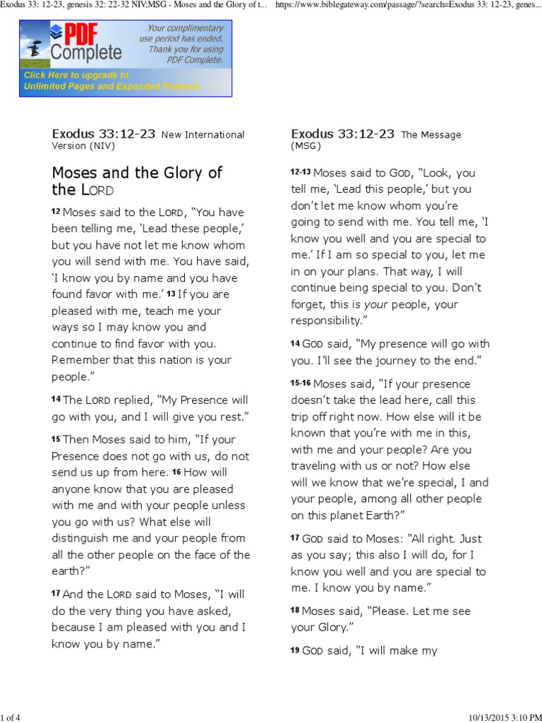 Moses and The Glory of The L: Exodus 33:12-23 Exodus 33:12-23 | PDF ...