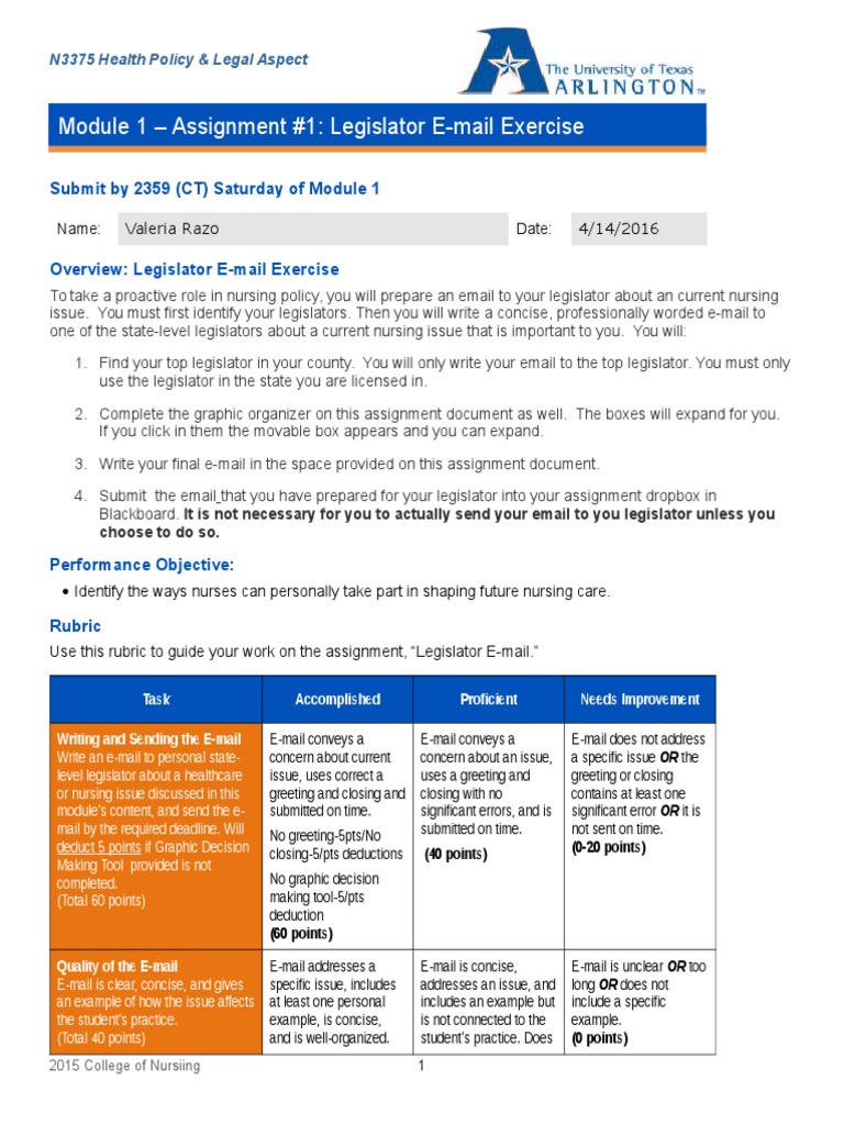 N3375 Module 1 - Assignment1 - Legislator | PDF | Nursing | Email