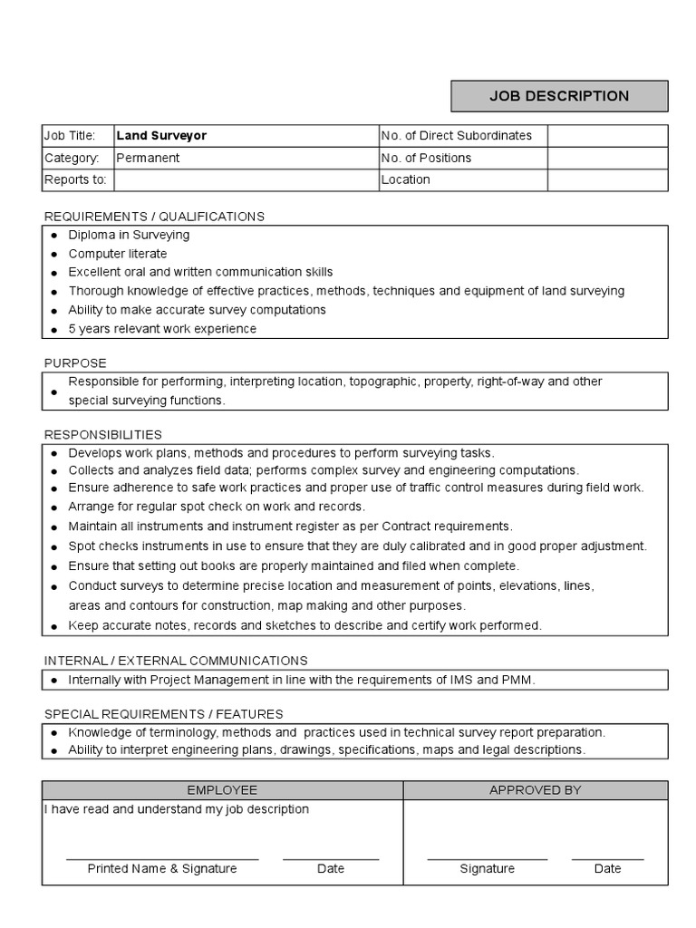 Land Surveyor Job Description | PDF