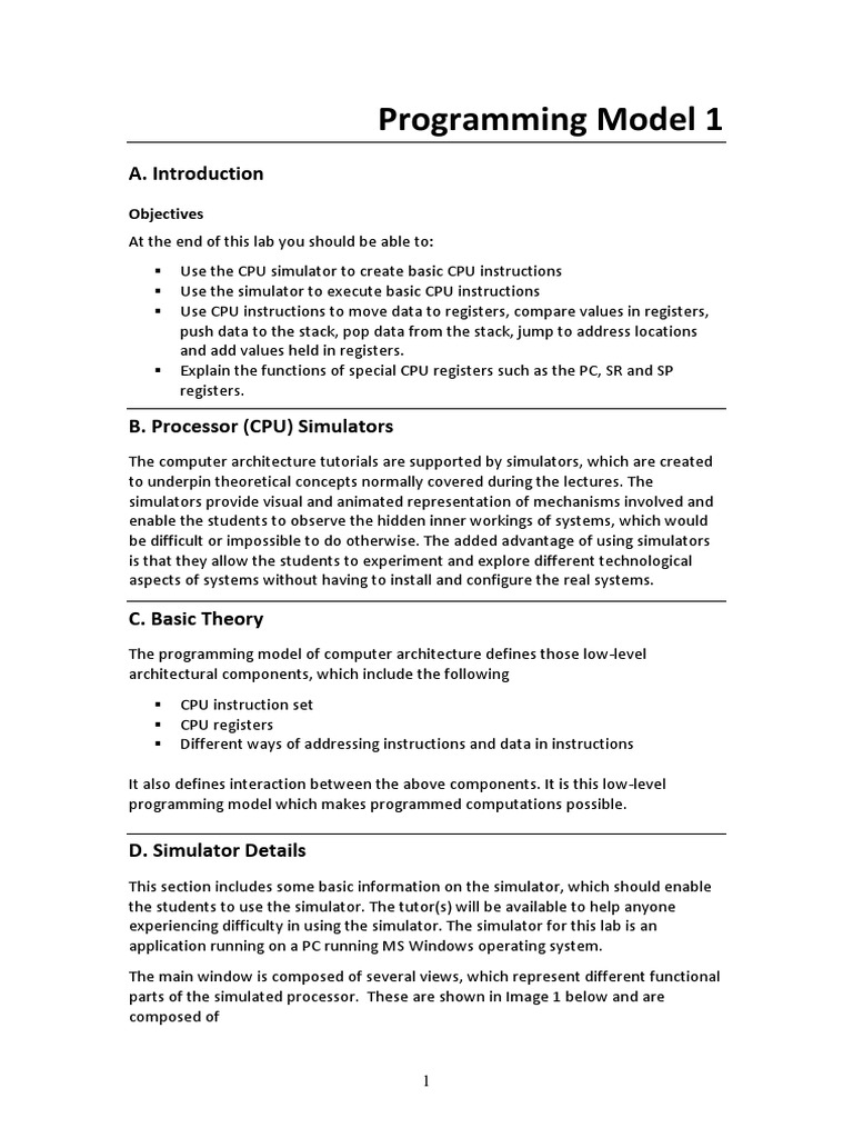 01 - Programming Model - Tutorial 1 PDF | PDF | Central Processing Unit | Instruction Set