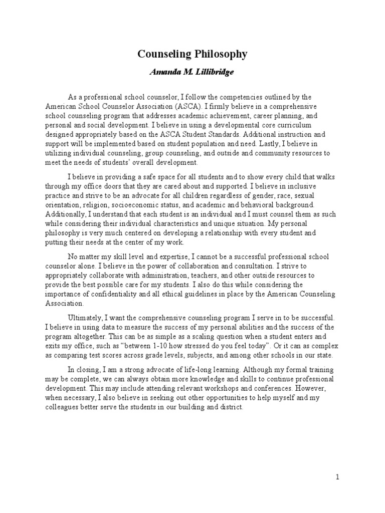 Counseling Philosophy Updated Pdf School Counselor Education Theory