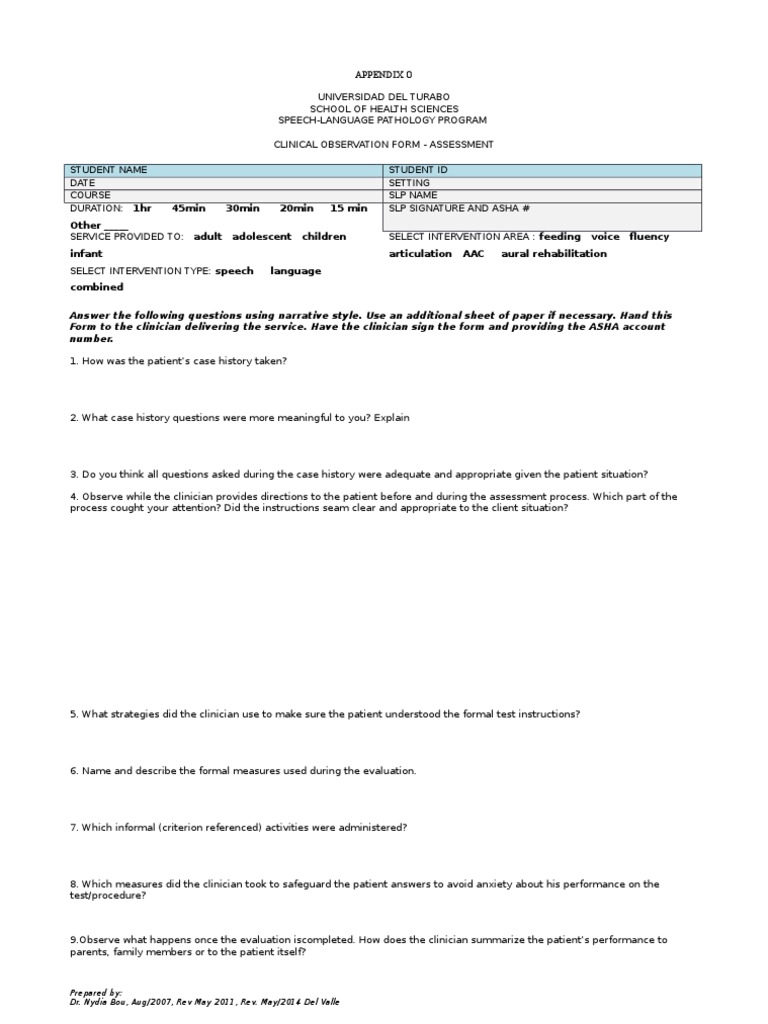 Speech-Language Pathology Observation Form | PDF