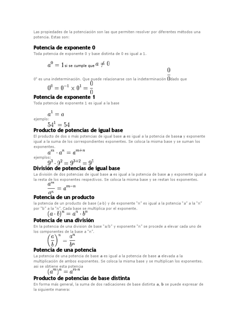 Las Propiedades de La Potenciación | Descargar gratis PDF | Exponenciación | Multiplicación