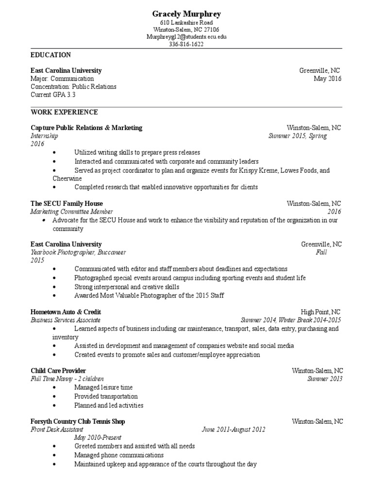 Gracely Murphrey Resume - 01 18 16 | PDF | Public Relations | Communication