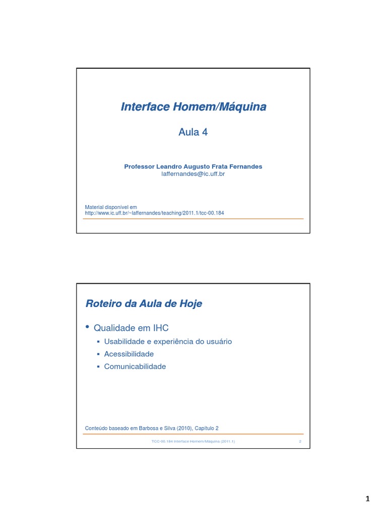 Interface Homem/Máquina Aula 4 | PDF | Usabilidade | Interface de usuário