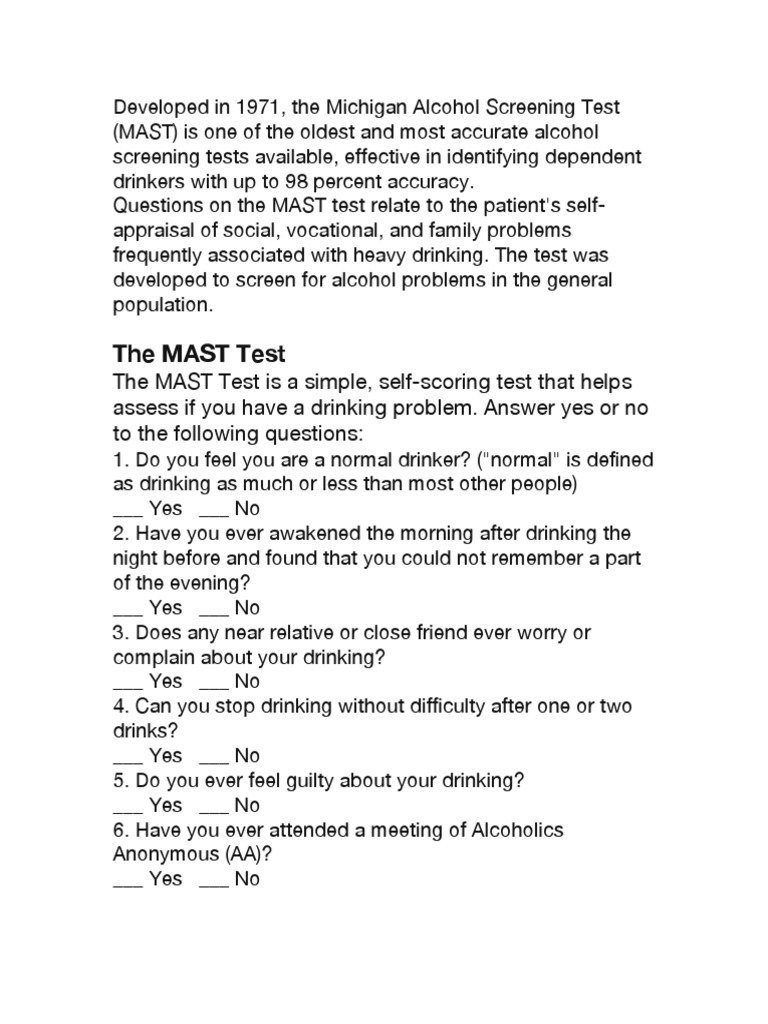 MAST Alcohol Screening | Alcoholism | Positive Psychology