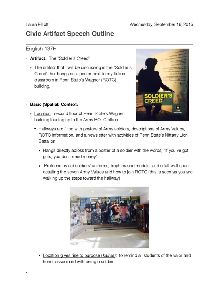 Civic Artifact Speech Outline | PDF | Warrior | Armed Conflict