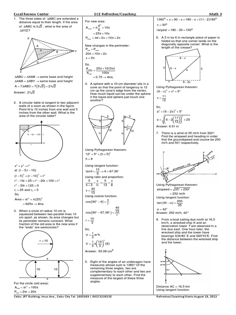 Math 3 With Solutions | PDF | Trigonometric Functions | Elementary Geometry