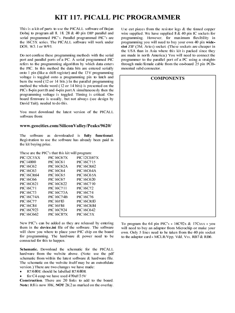 PICALL Serial and Parallel PIC Programmer | PDF | Electrical Connector | Computer Architecture