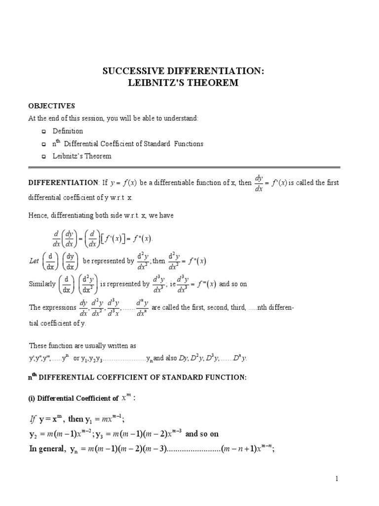 Calculus:Nth Differential Coefficient of Standard Functions | PDF ...