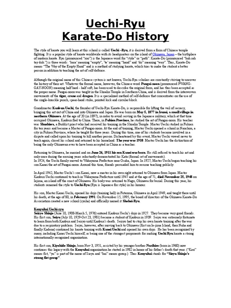 Uechi Ryu History | PDF | Karate | Japanese Martial Arts