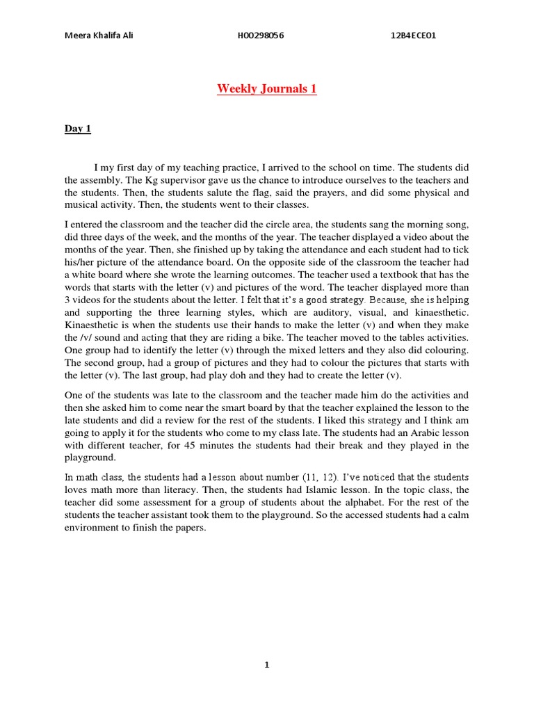 Weekly Teaching Practice Journal | PDF | Classroom | Teachers