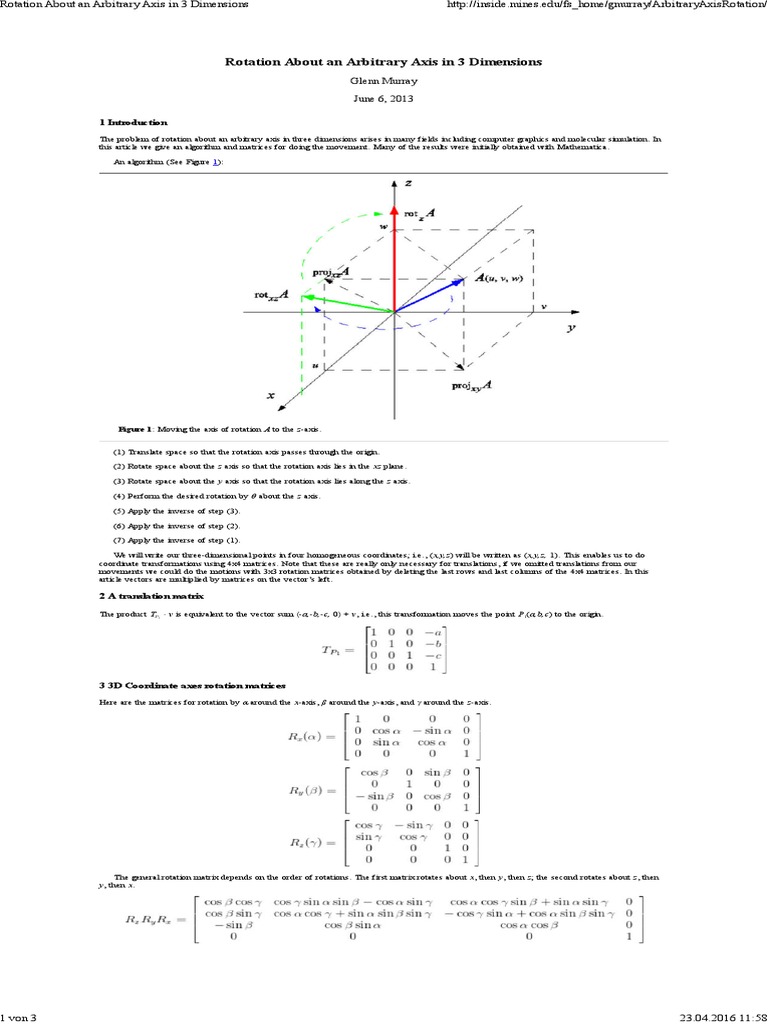 Rotation About An Arbitrary Axis in 3 Dimensions | PDF | Cartesian ... Rotation About An Arbitrary Axis in 3 Dimensions | PDF | Cartesian ...