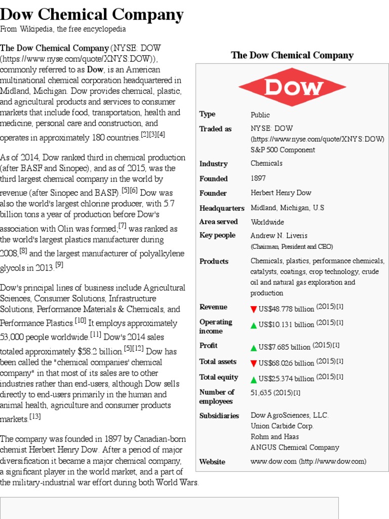 Dow Chemical Company - Wikipedia, The Free Encyclopedia | PDF | Dow ...