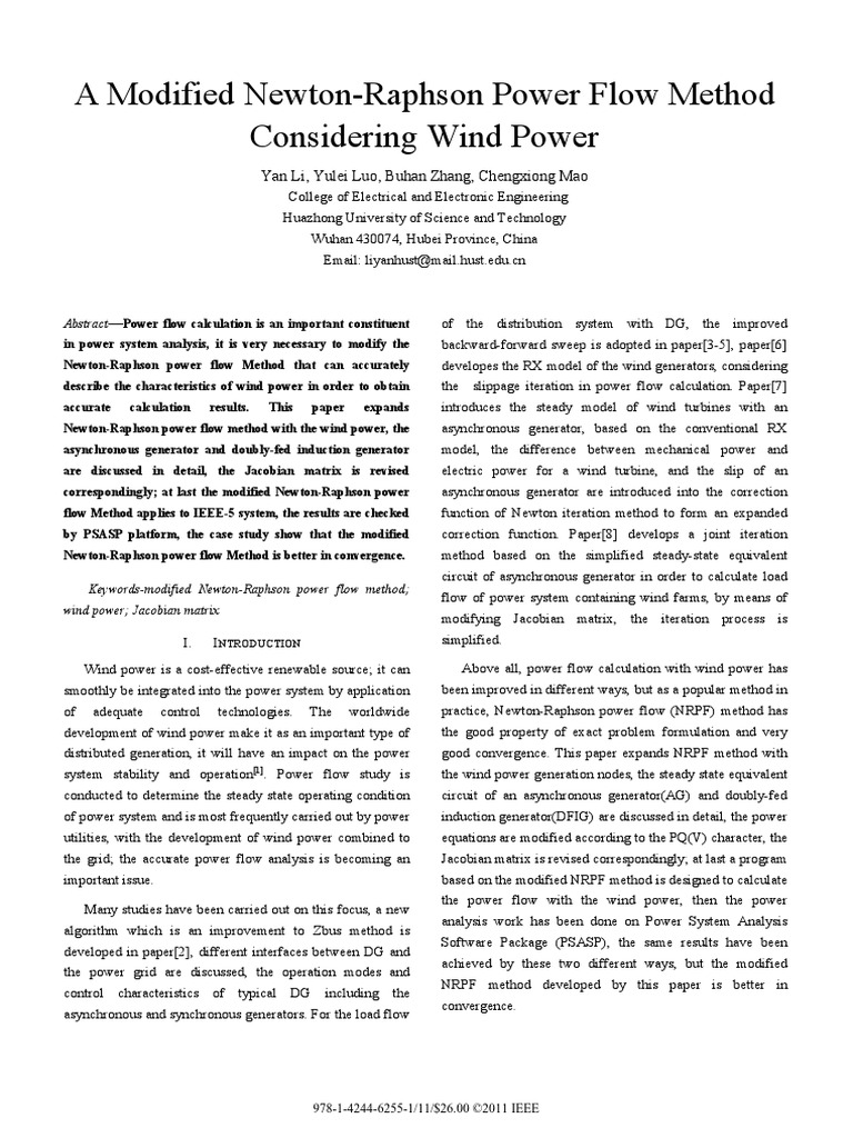 A Modified Newton-Raphson Power Flow Method Considering Wind Power ...