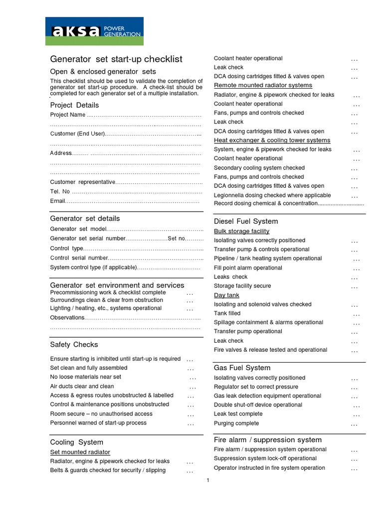 Aksa Startup Checklist | PDF | Leak | Hvac