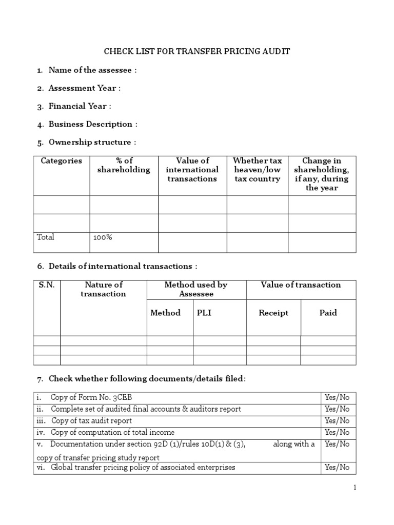 Checklist Proforma | Payments | Government Finances
