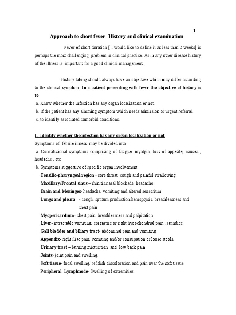 Approach To Fever: History and Clinical Examination | PDF | Fever ...