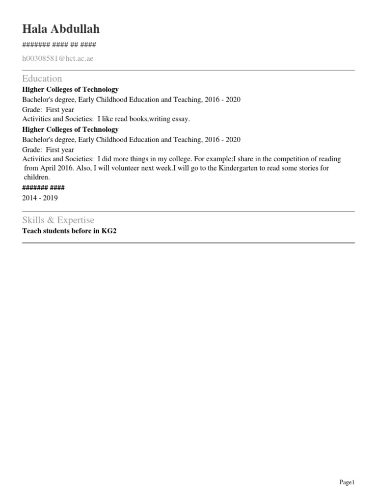Hala Abdullah: Early Childhood Educator | PDF | Career & Growth