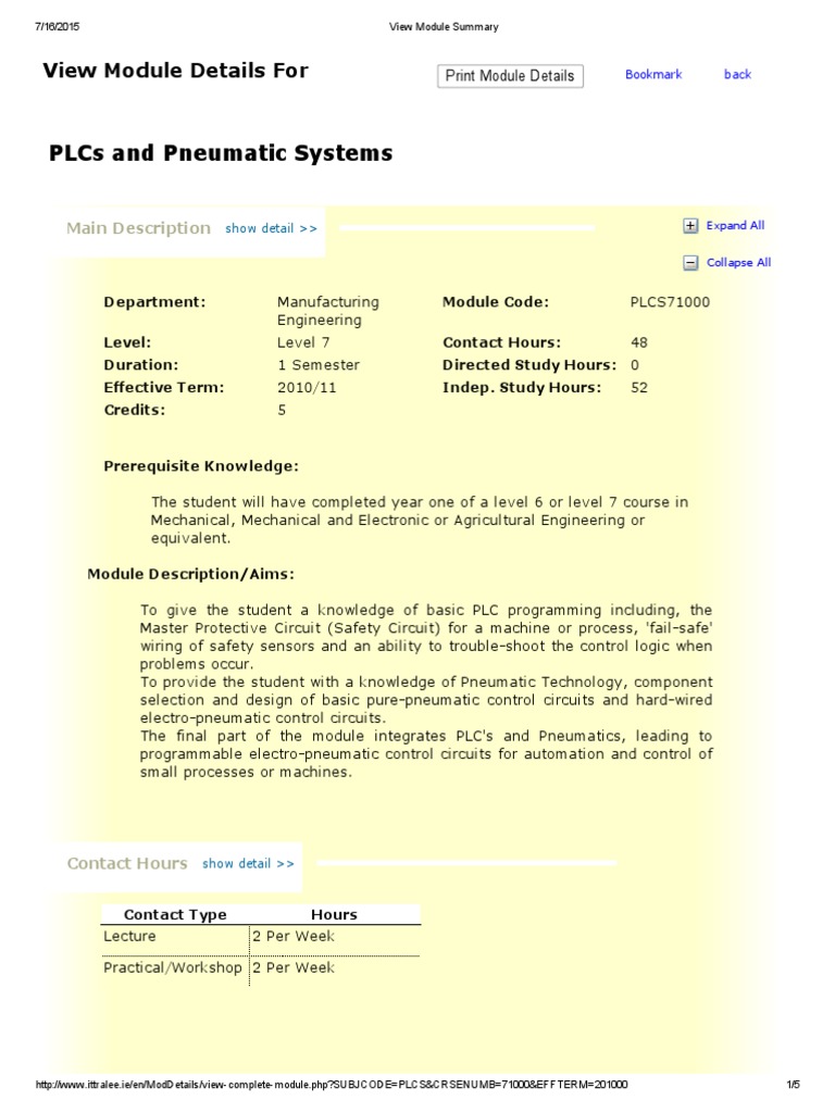 PLCs and Pneumatic Systems Module Overview | PDF | Programmable Logic ...