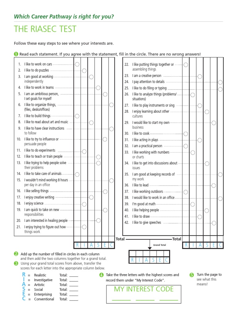 RIASEC Test (Minat) | PDF