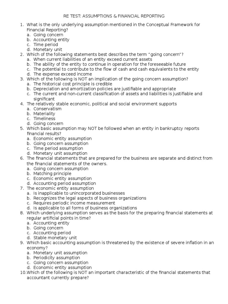 Understanding The Key Financial Reporting Assumptions An Analysis Of