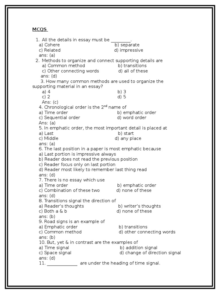 eng. mcqs | Essays | Sentence (Linguistics)