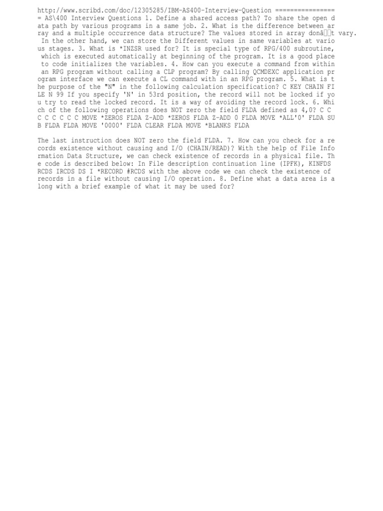 As 400 Interview Question | PDF | Ibm Rpg | C (Programming Language)