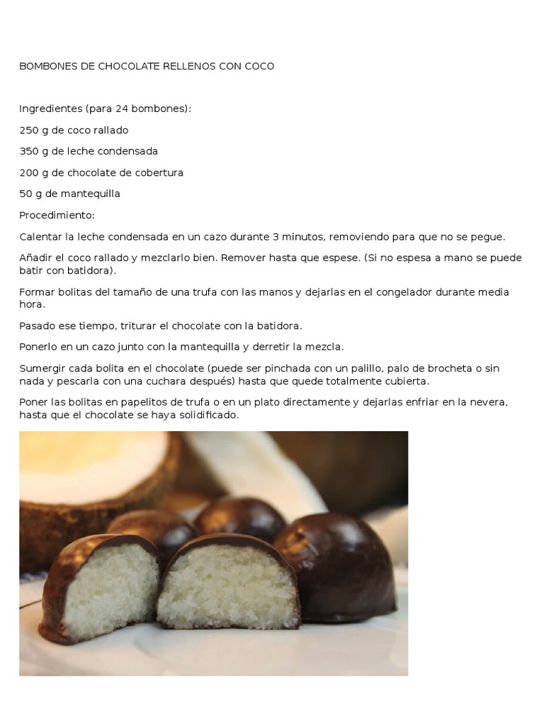Bombones de Chocolate Rellenos Con Coco | PDF | Chocolate | Papel