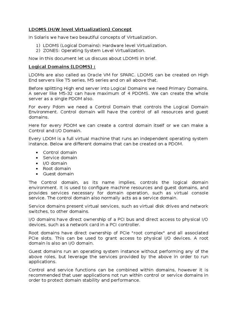 LDOMS Concept | PDF | Operating System Technology | System Software