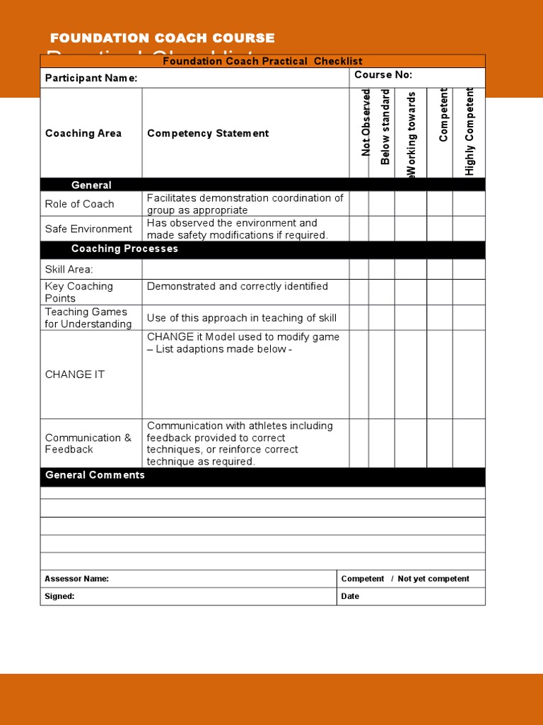 Foundation Coach Practical Checklist | PDF