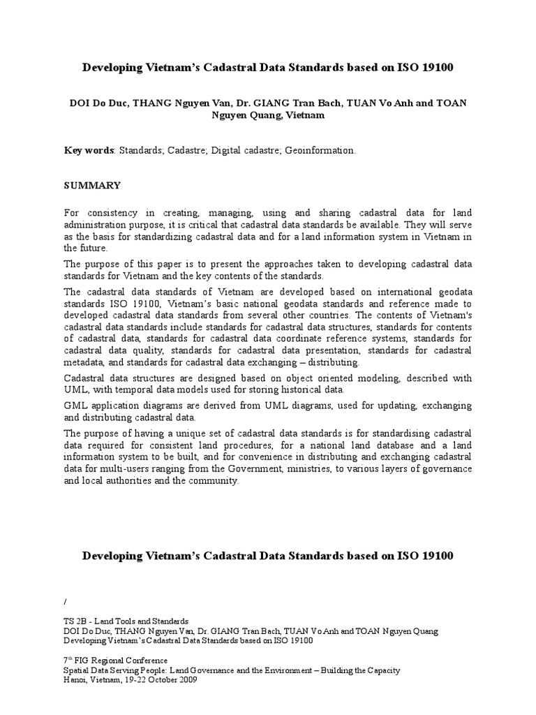 Developing Vietnamese Cadastral Data Standards Based On ISO 19100 (3576) | PDF | Conceptual ...