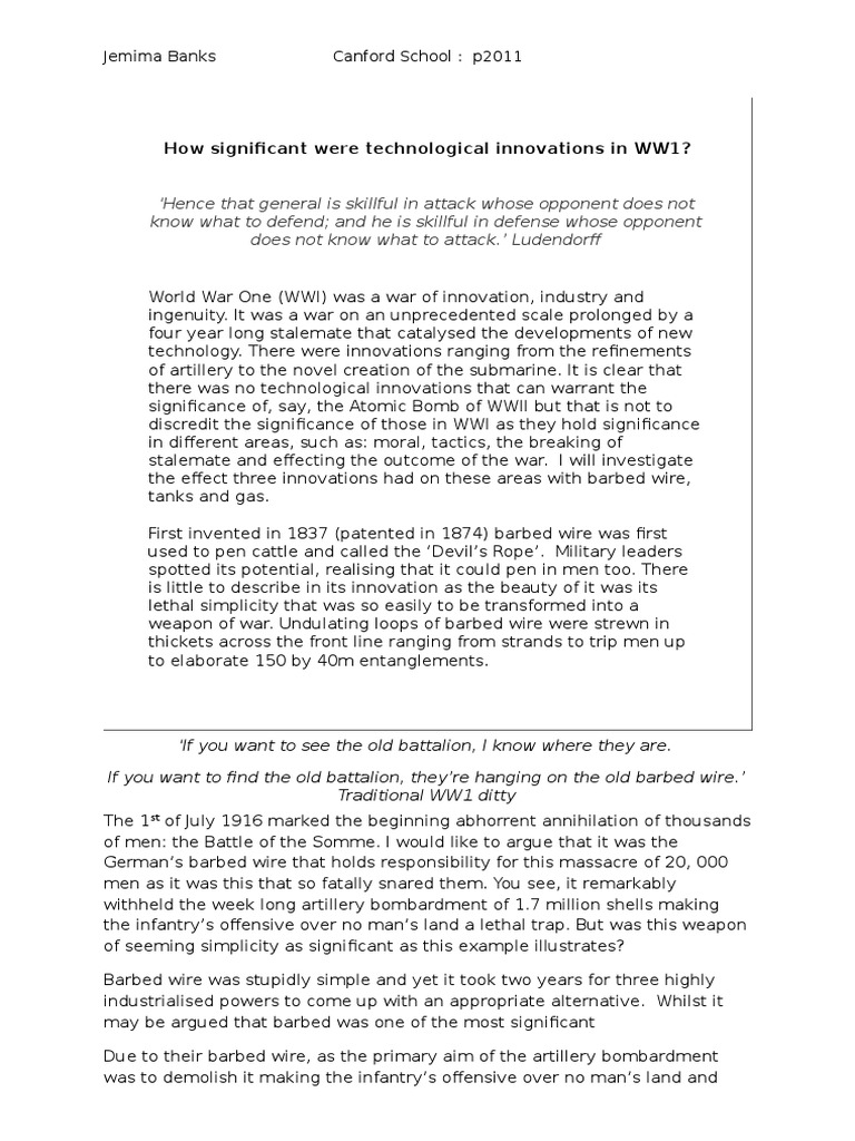 How Significant Were Technological Innovations in WW1 | PDF | Chemical ...