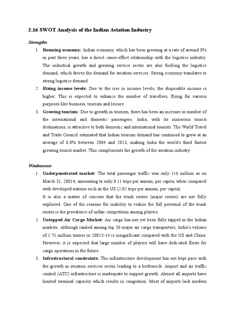 Swot Aviation India | PDF | Airlines | Tourism