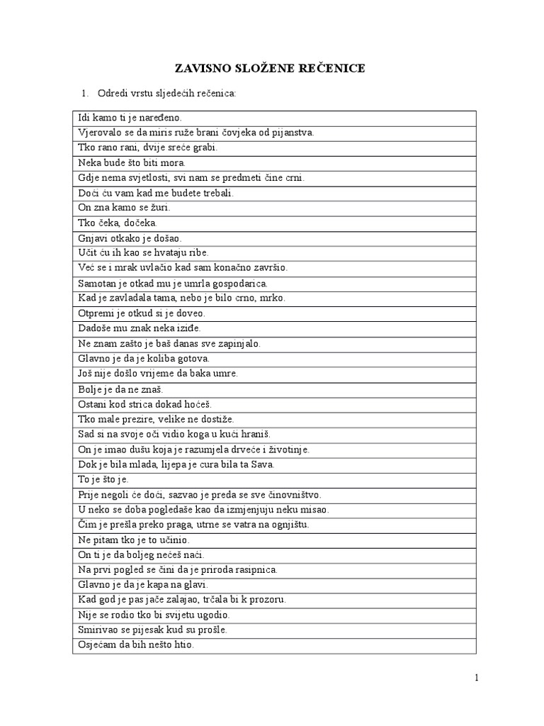 Zavisno Slozene Recenice | PDF