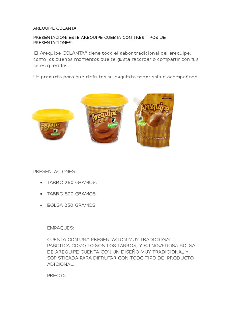 Arequipe Colanta Producto | PDF | Postres | Leche