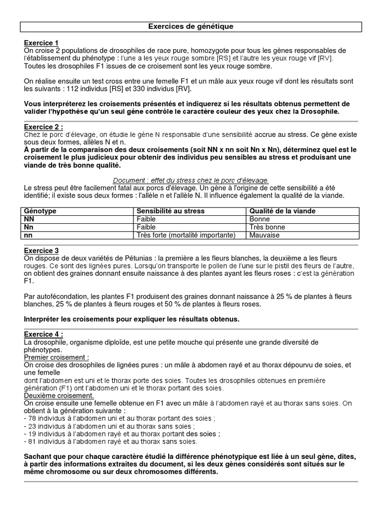 Exercices de Génétique | Hybride (Biologie) | Dominance (Génétique)