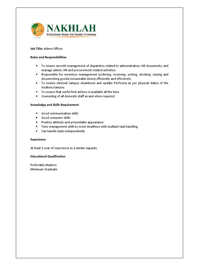 JD Admin Officer | PDF