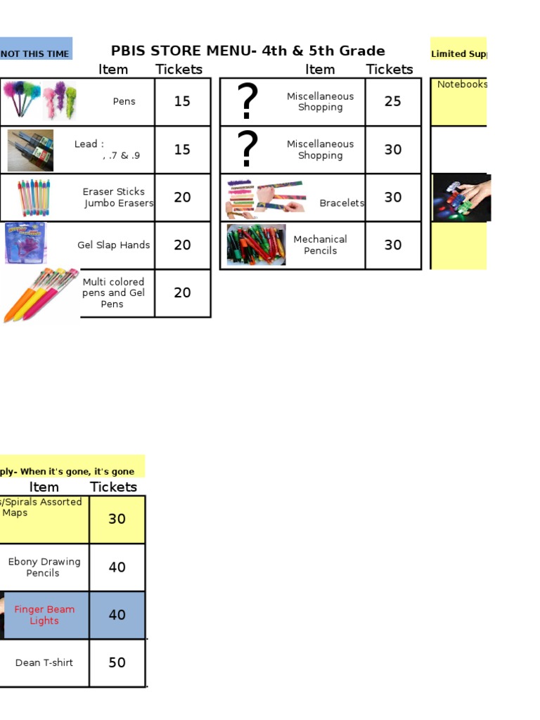 Pbis Menu 4thand5th Only | PDF