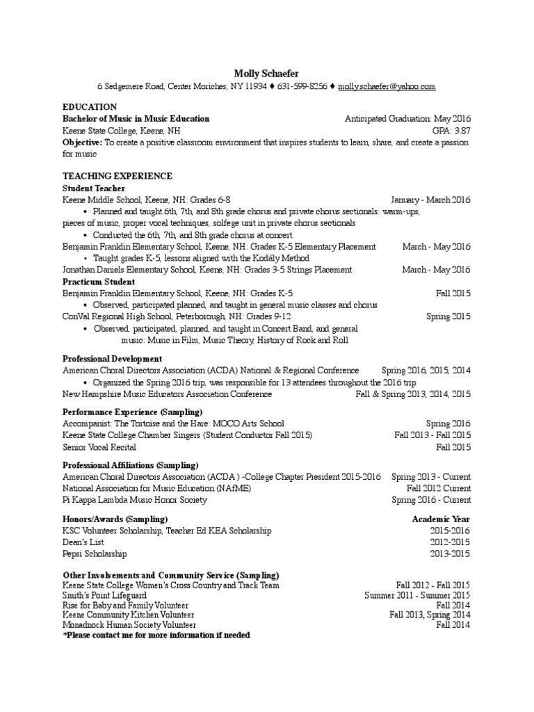 Music Education Resume of Molly Schaefer | PDF | Art
