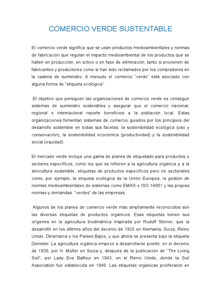 Comercio Verde: Sostenibilidad y Ejemplos | PDF | Agricultura ecológica ...
