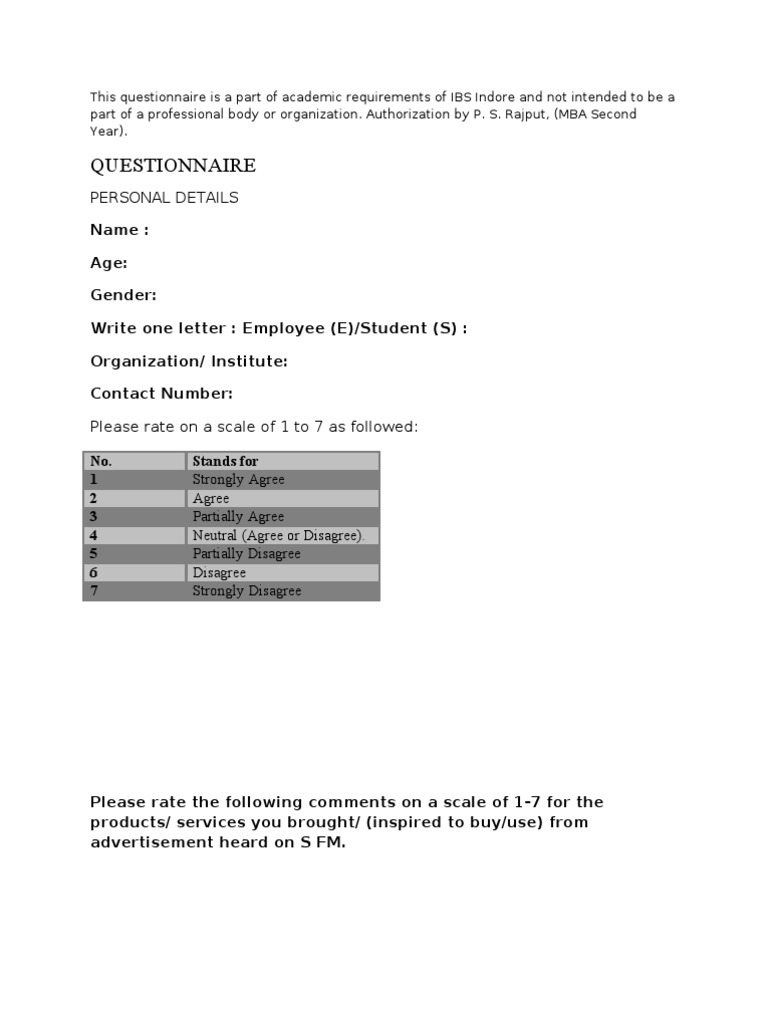 Questionnaire On Radio Station | PDF | Advertising | Brand