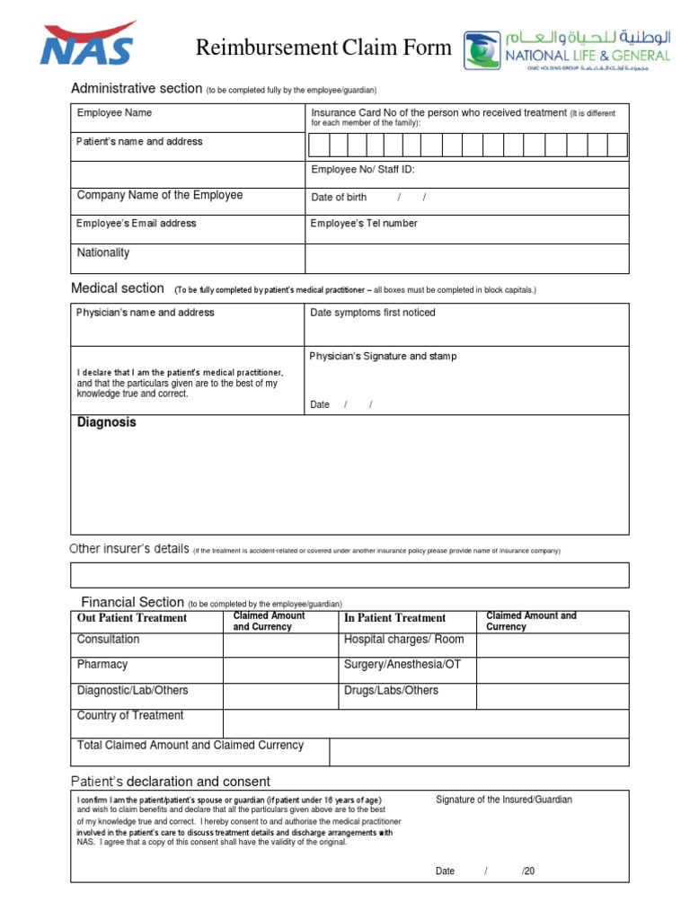 NAS - Reimbursement Claim Form | PDF | Patient | Physician