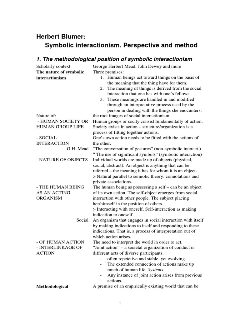 Herbert Blumer: Symbolic Interactionism. Perspective and Method | PDF ...