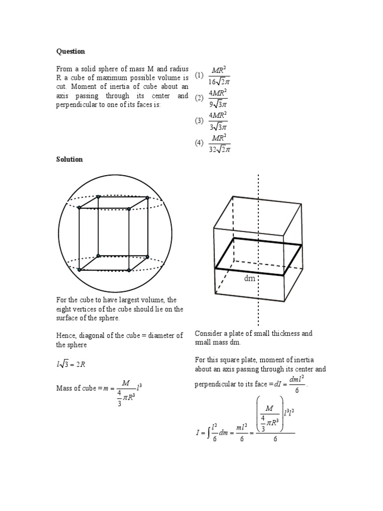JEE Main 2015 Cube Moment of Inertia Solution | PDF