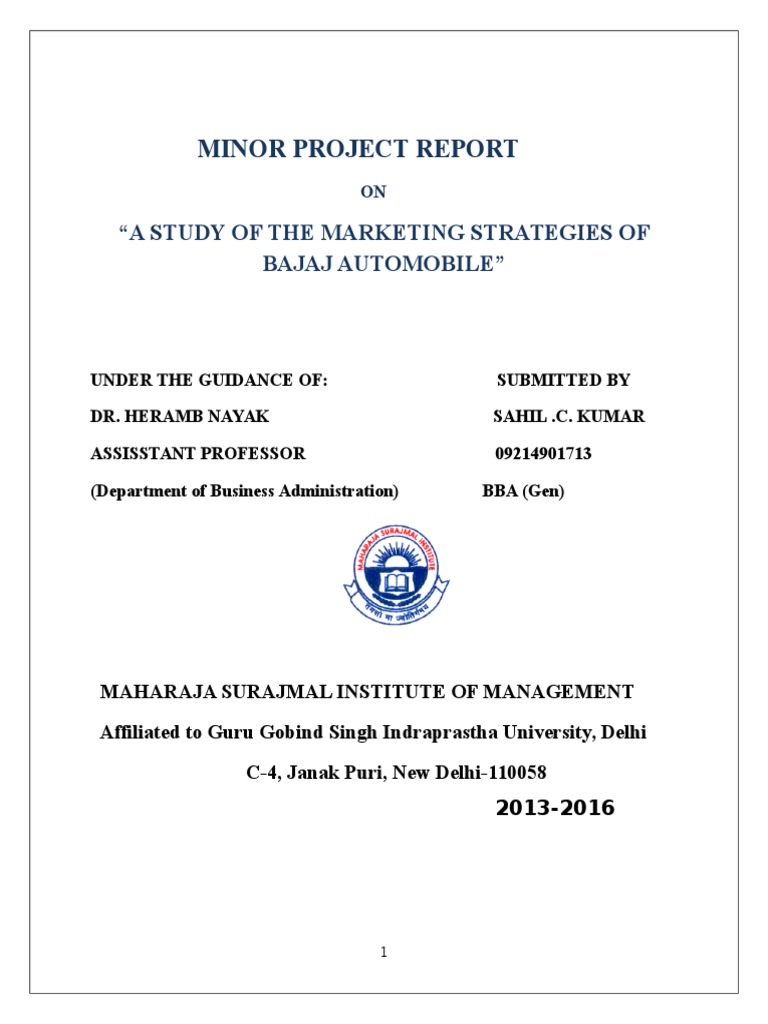 Minor Project Report: "A Study of The Marketing Strategies of Bajaj ...