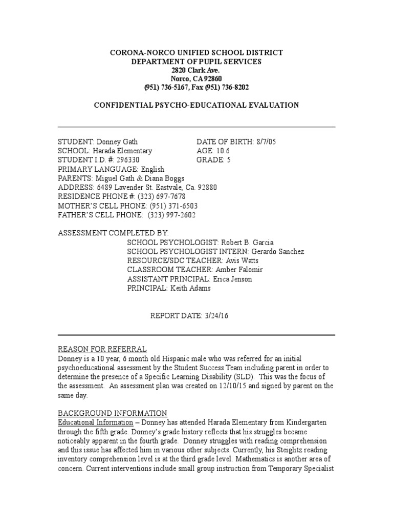 Psychoed Report II | PDF | Learning Disability | Individualized ...